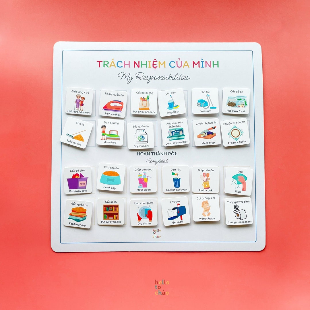 Bilingual Vietnamese Kids Chores Chart, Gift Ideas for Vietnamese Kids ...
