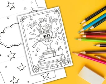 Printable Thank You Teacher Colour in Card and Envelope, Happy Teacher ...