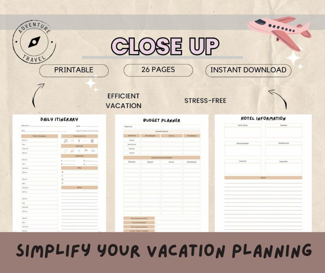Travel Planner Printable PDF | Holiday Roadtrip Vacation Daily ...