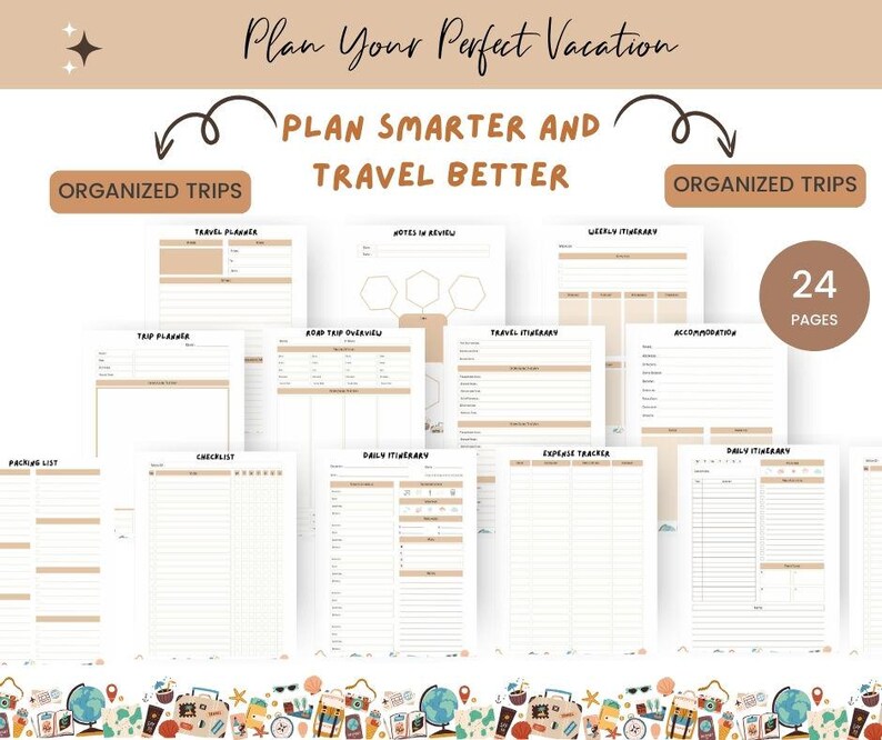 Travel Planner Printable PDF | Holiday Roadtrip Vacation Daily ...