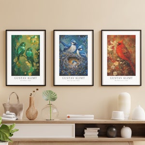 Gustav Klimt Inspired Bird Poster Print 3 Piece Wall Art Bathroom Wall ...