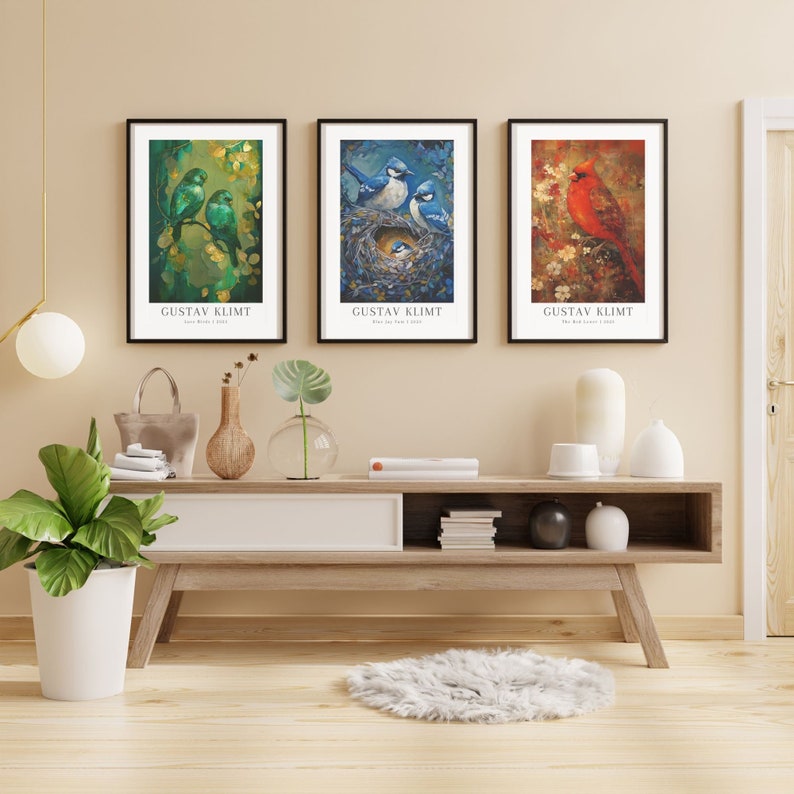 Gustav Klimt Inspired Bird Poster Print 3 Piece Wall Art - Etsy