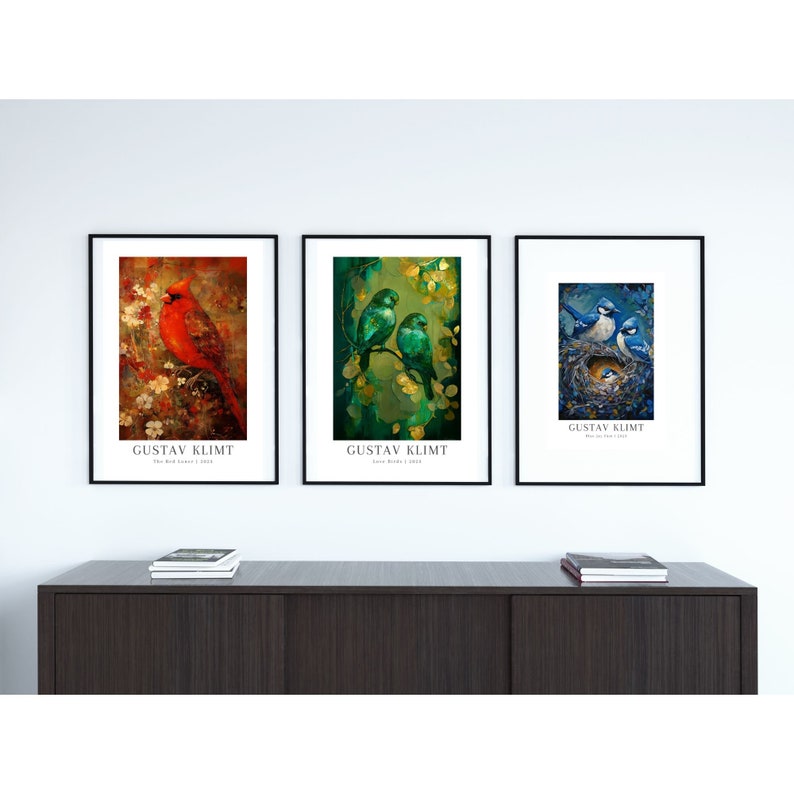Gustav Klimt Inspired Bird Poster Print 3 Piece Wall Art - Etsy