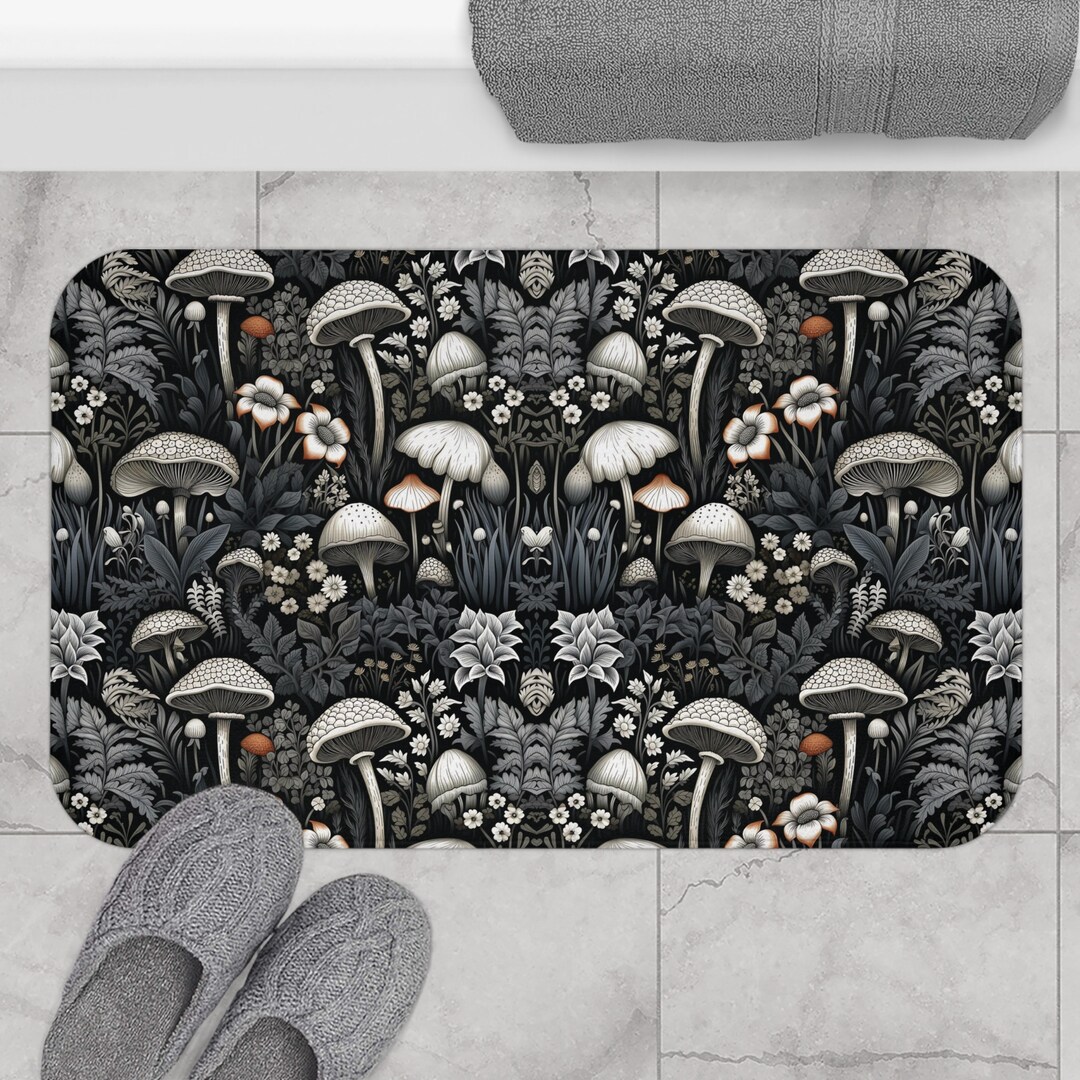 Black Forest Cottagecore Mushroom Bath Mat / Gothic William Morris ...