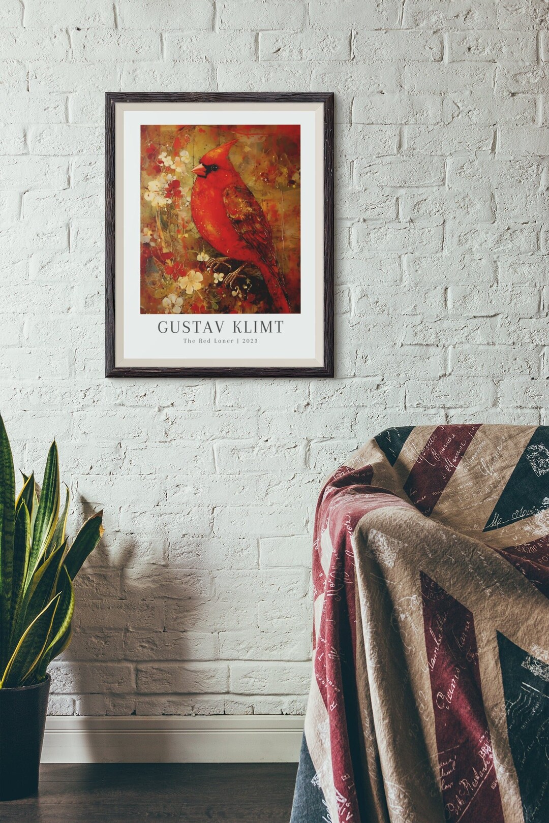 Cardinal Bird Decor Gustav Klimt Inspired Bird Painting Wall Hanging ...