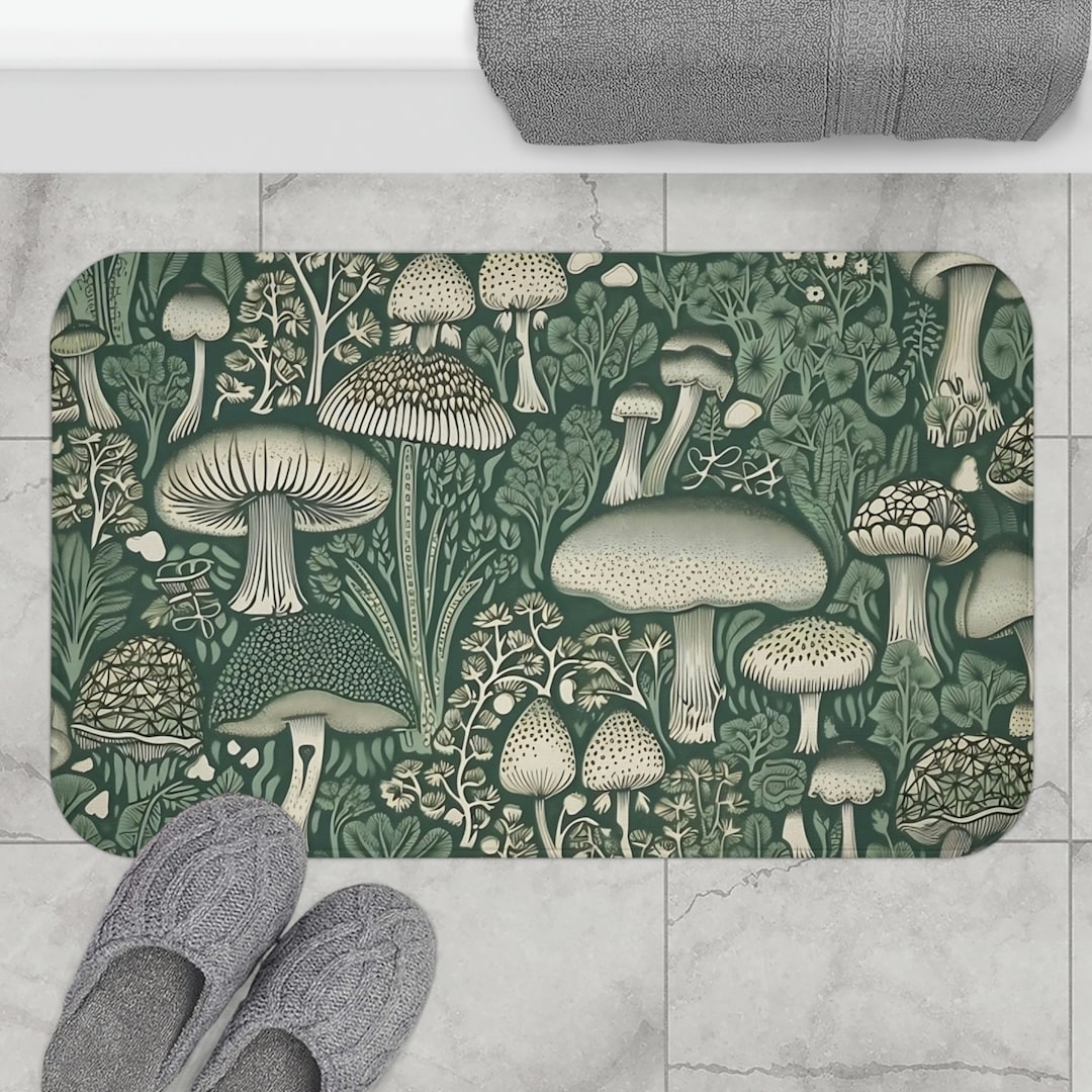 Forestcore William Morris Inspired Bath Mat Boho Green Bathroom Mat ...