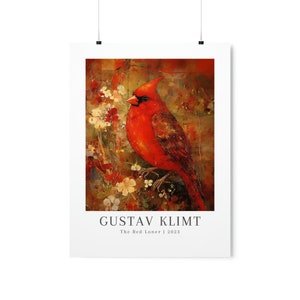 Cardinal Bird Decor Gustav Klimt Inspired Bird Painting Wall - Etsy