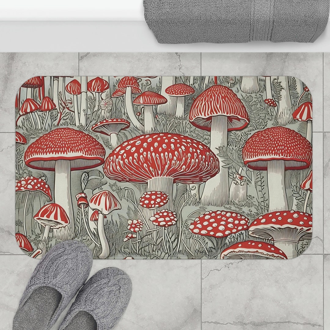 Cottagecore Red Mushroom Bath Mat Shrooms William Morris Inspired ...