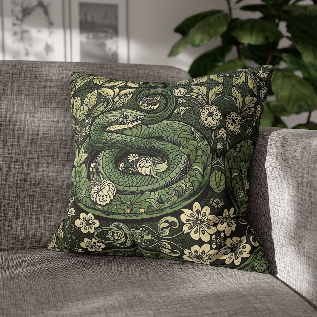 Enchanted Forest Snake Pillow Case William Morris Inspired Pillow Cover 20x20 Green Throw Pillow ...