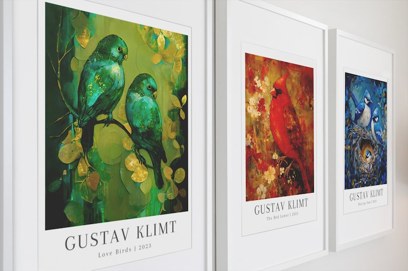 Gustav Klimt Inspired Bird Poster Print 3 Piece Wall Art - Etsy