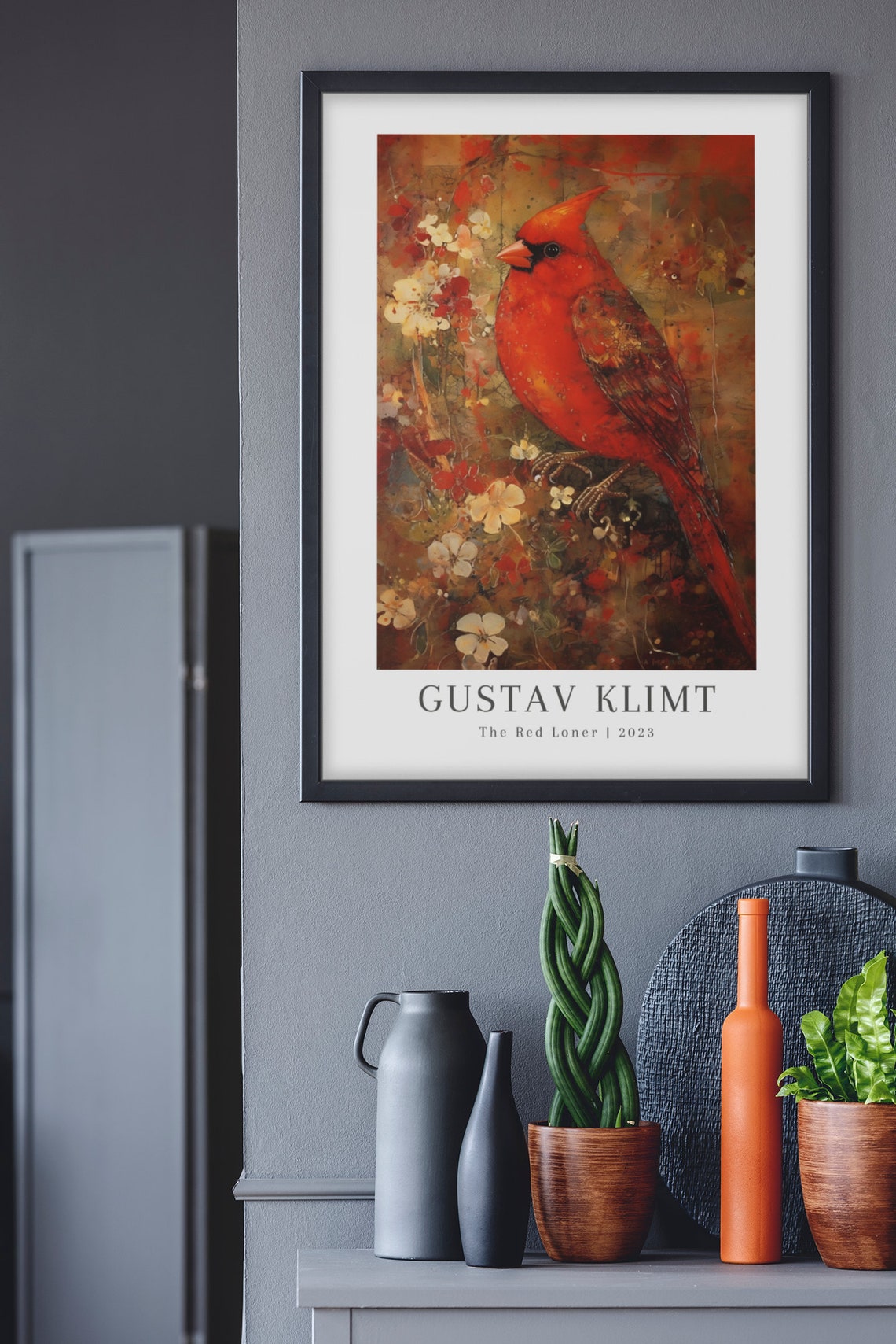 Cardinal Bird Decor Gustav Klimt Inspired Bird Painting Wall - Etsy
