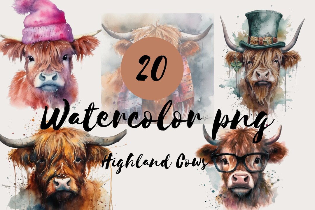 Highland Cows Watercolor, Clipart, Baby Highland Cow, Clipart Bundle ...
