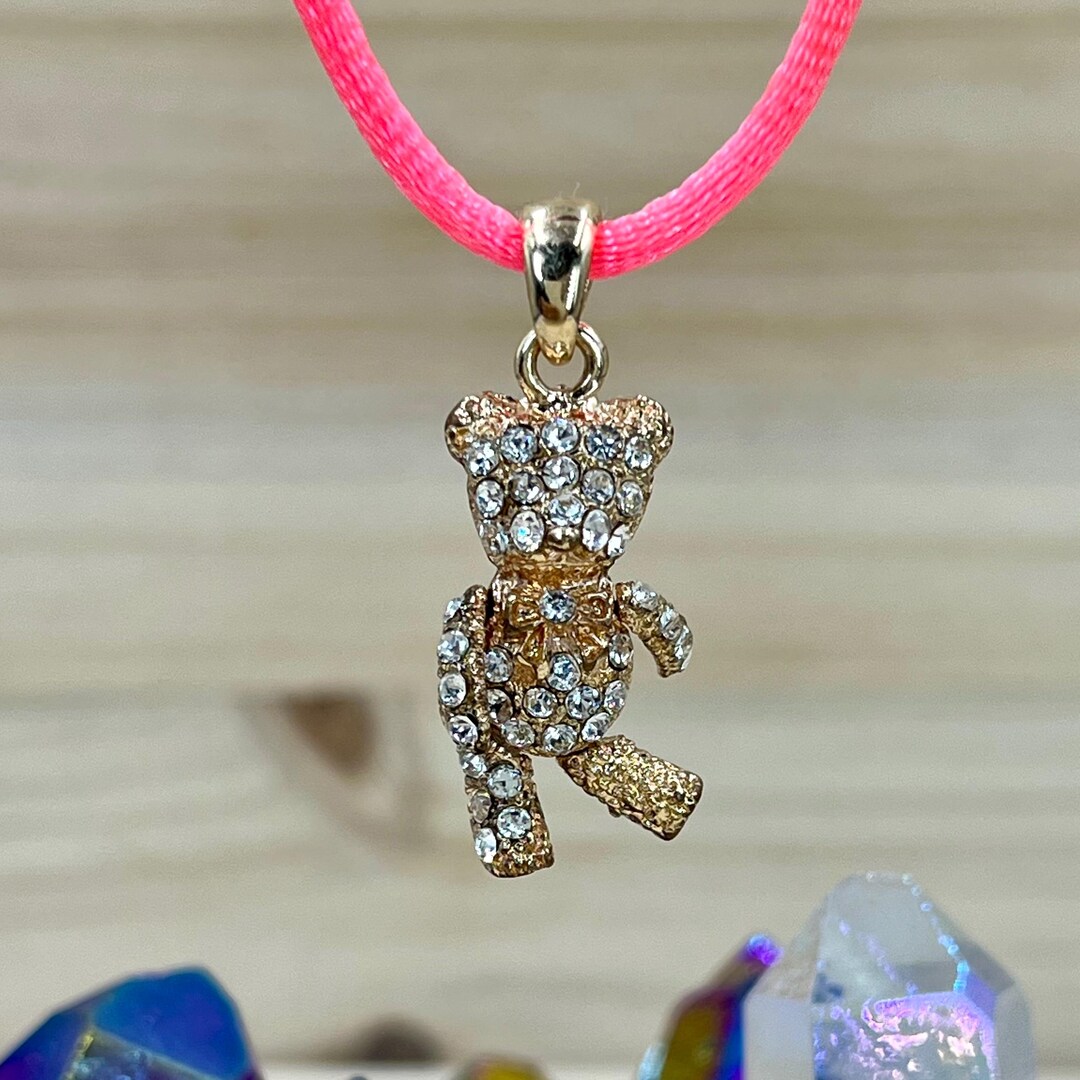 Teddy Bear Amulet Dressed in Pave Crystal + 24k Gold Overlay Charm - Etsy
