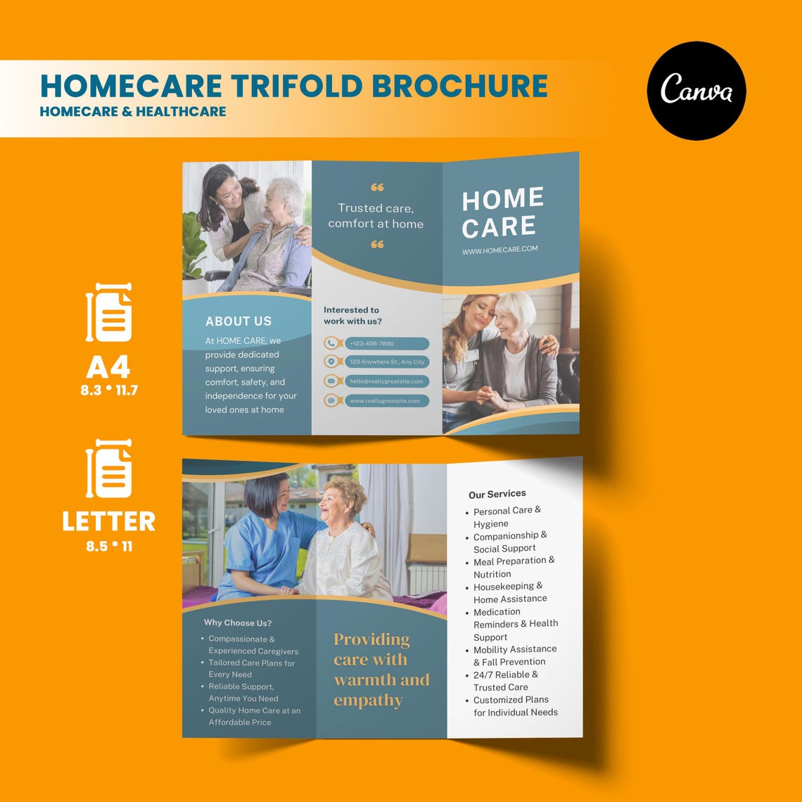 Home Care Tri-fold Brochure Template | Canva Editable (instant Download ...