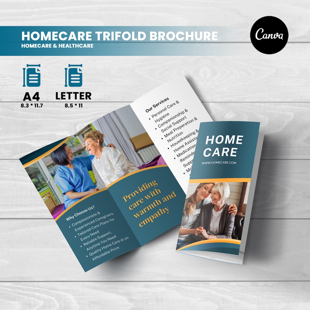 Home Care Tri-fold Brochure Template | Canva Editable (instant Download ...