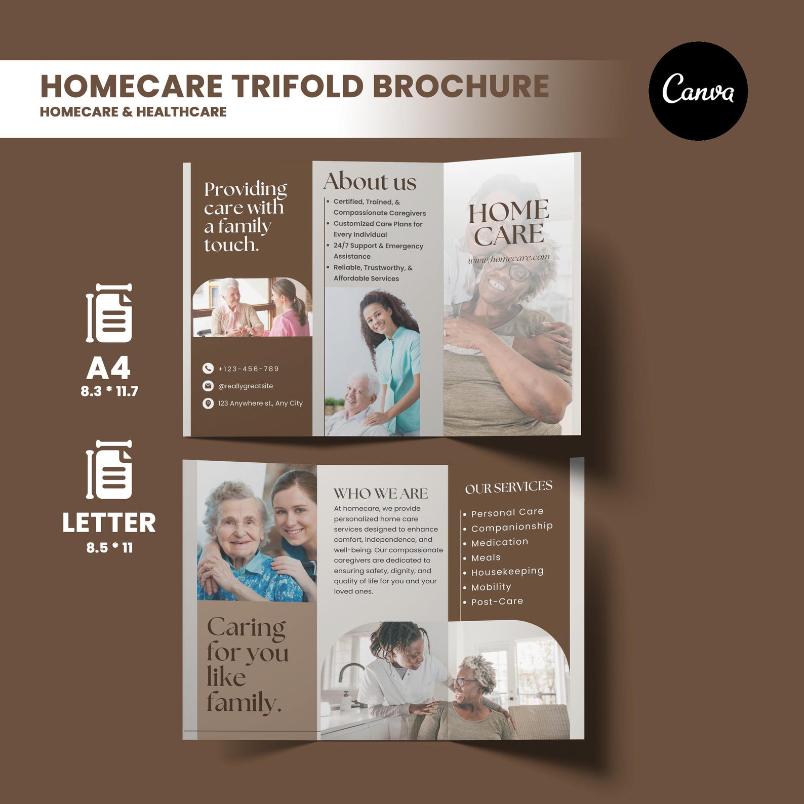 Home Care Tri-fold Brochure | Canva Editable Template (instant Download ...