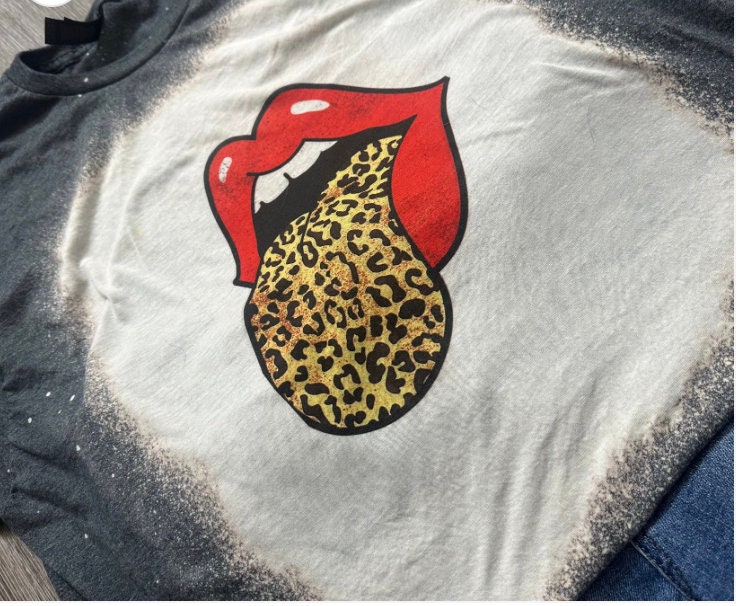 Leopard Print Tongue & Red Lips Tee - Etsy