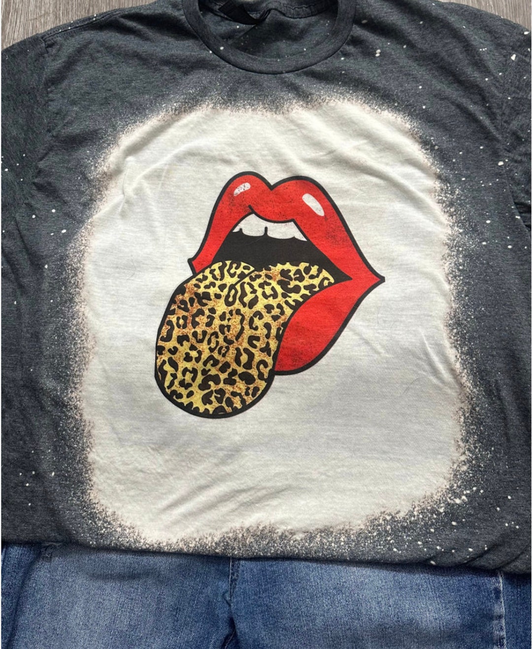 Leopard Print Tongue & Red Lips Tee - Etsy