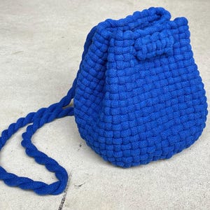 Woven Bucket Bag With Convertible Strap in Royal Blue Handmade Cloud ...