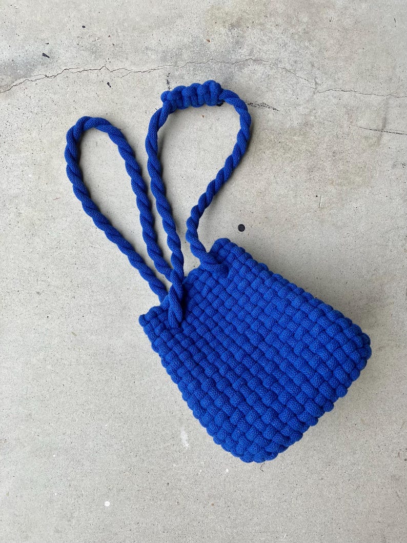 Woven Bucket Bag With Convertible Strap in Royal Blue Handmade Cloud ...