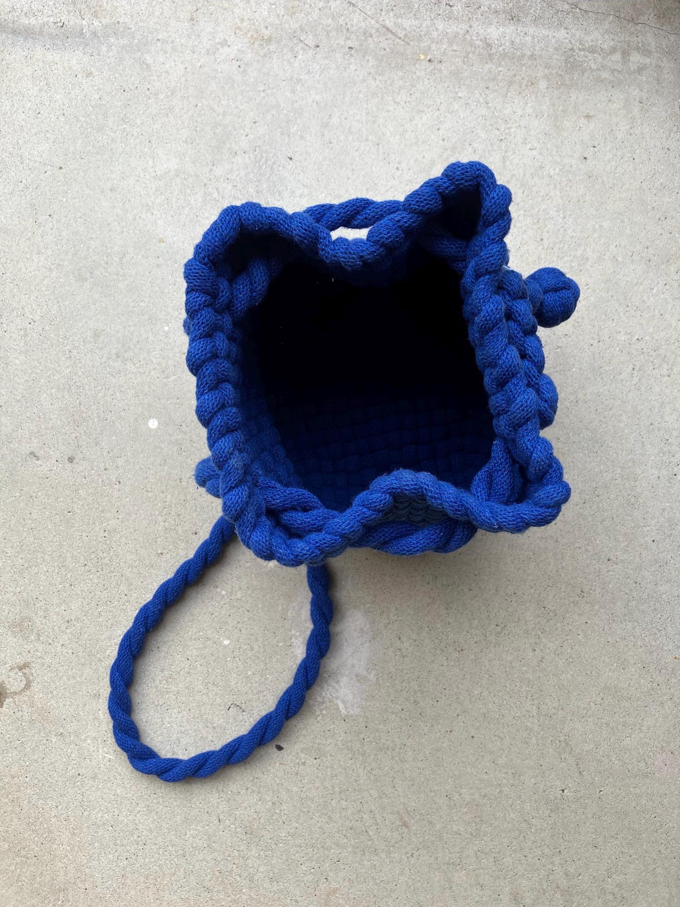 Woven Bucket Bag With Convertible Strap in Royal Blue Handmade Cloud ...