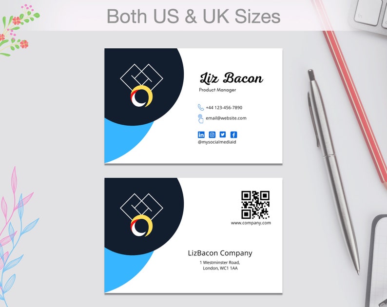 Modern Business Card Template Editable, Printable, Downloadable Digital ...