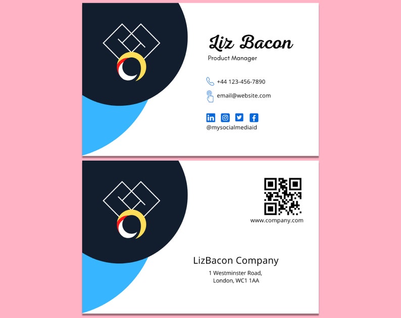 Modern Business Card Template Editable, Printable, Downloadable Digital ...