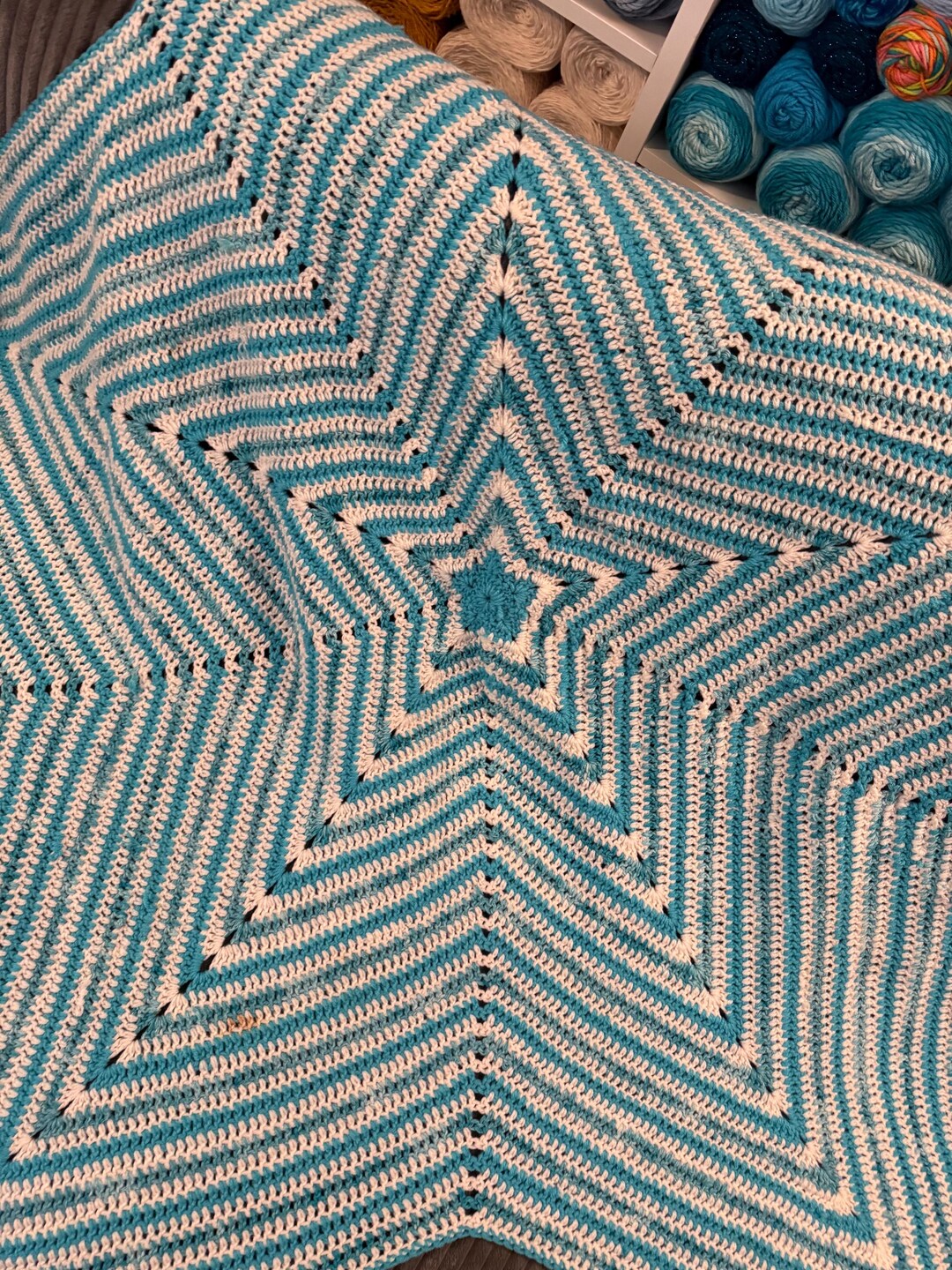 Crochet Blue White Star Blanket - Etsy