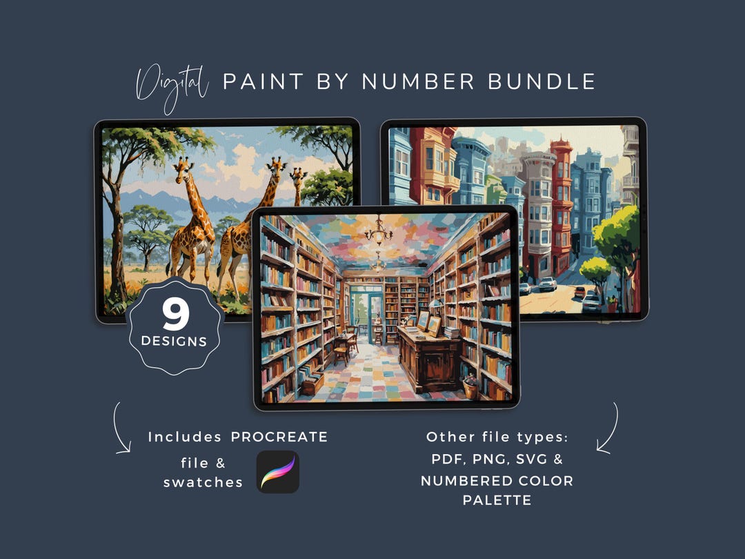 Paint by Numbers Bundle, Digital Coloring Pages, DIY Painting Template ...