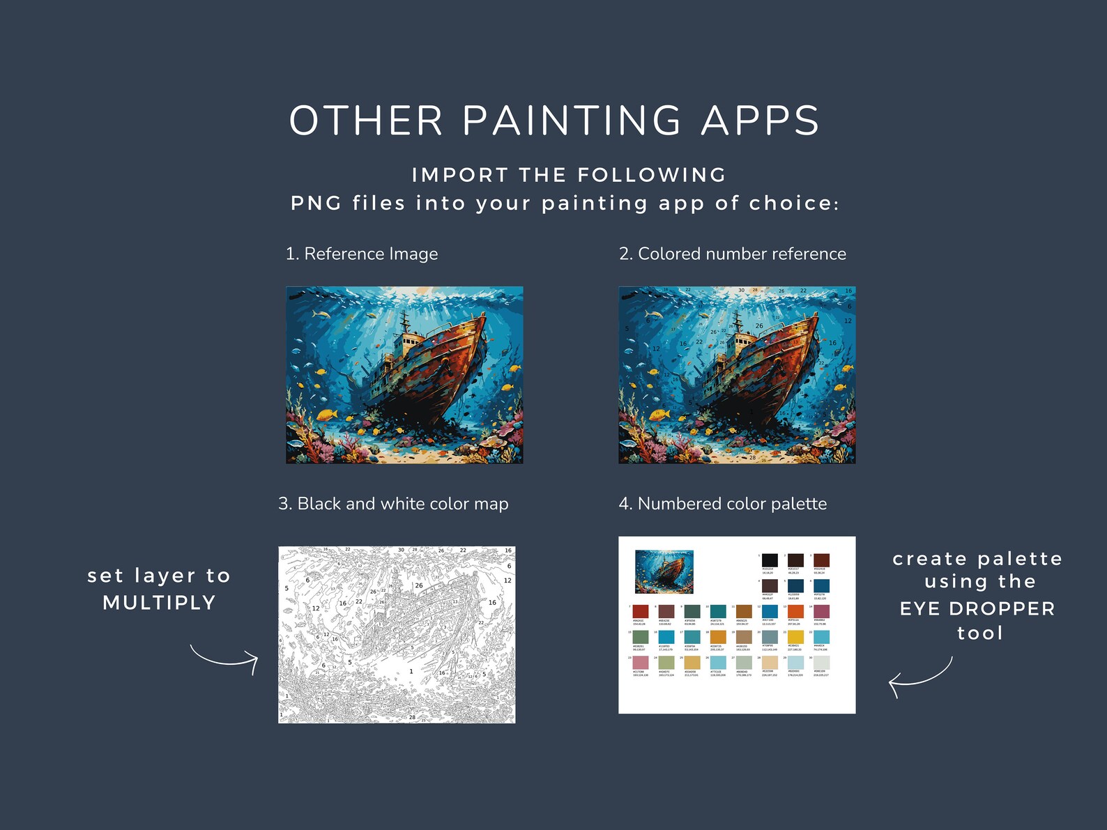 Paint by Numbers Seascape, Procreate PBN, Underwater Shipwreck, Adult ...