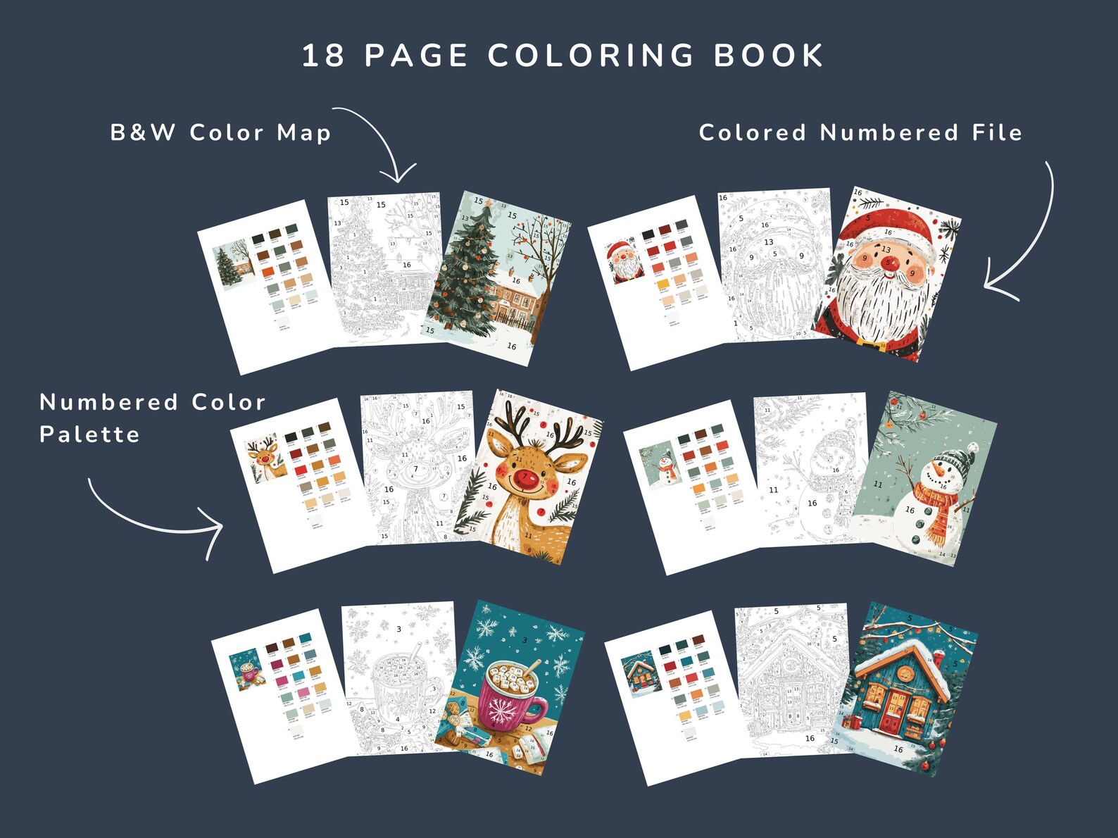 Paint by Numbers Bundle, Christmas Coloring Pages, Digital Holiday Art ...