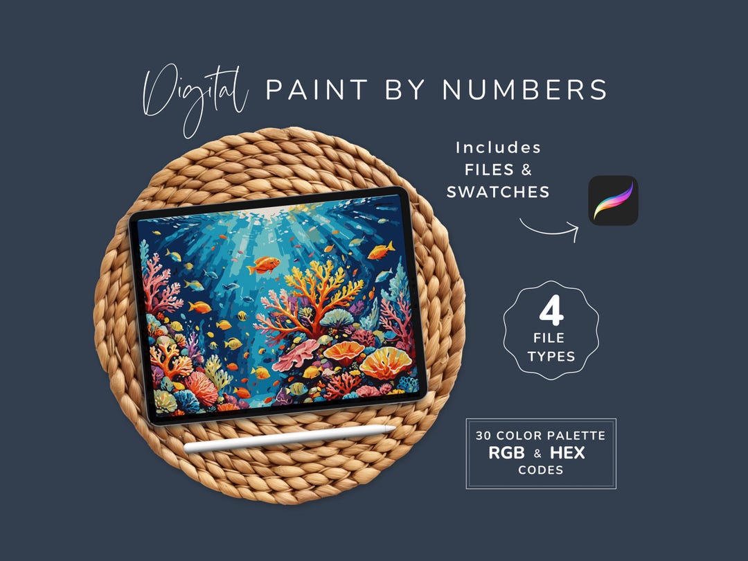 Paint by Numbers Ocean, Procreate PBN, Underwater Coral Scene, 30 ...