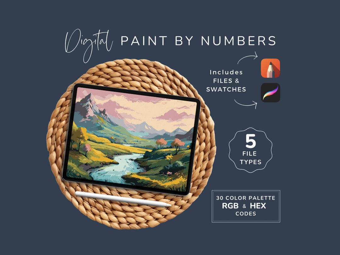 Paint by Numbers Kit Mountain, Procreate Color by Number, Digital Paint ...