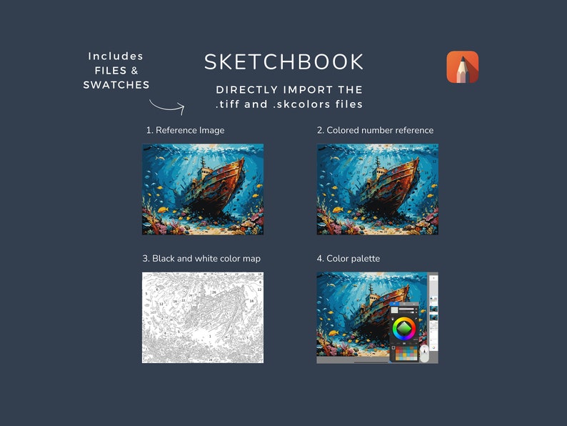 Paint by Numbers Seascape, Procreate PBN, Underwater Shipwreck, Adult ...