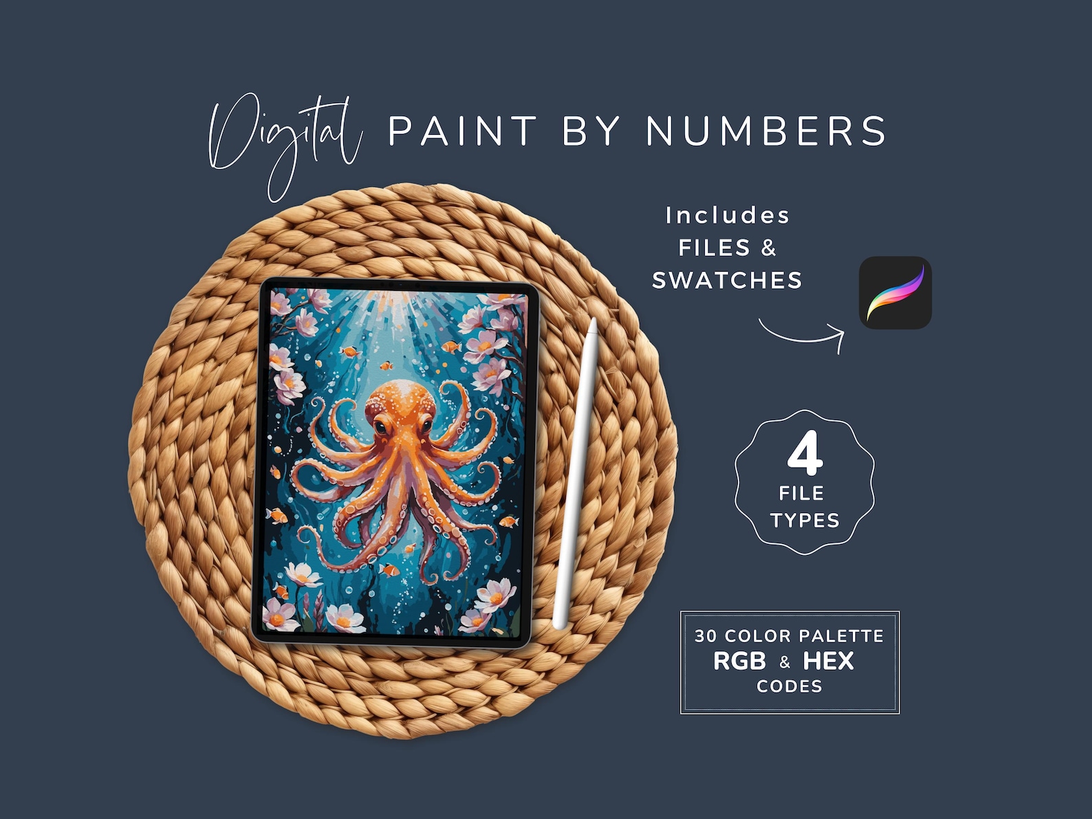 Ocean Paint by Number, Digital Coloring Pages, Octopus Artwork, Sealife ...