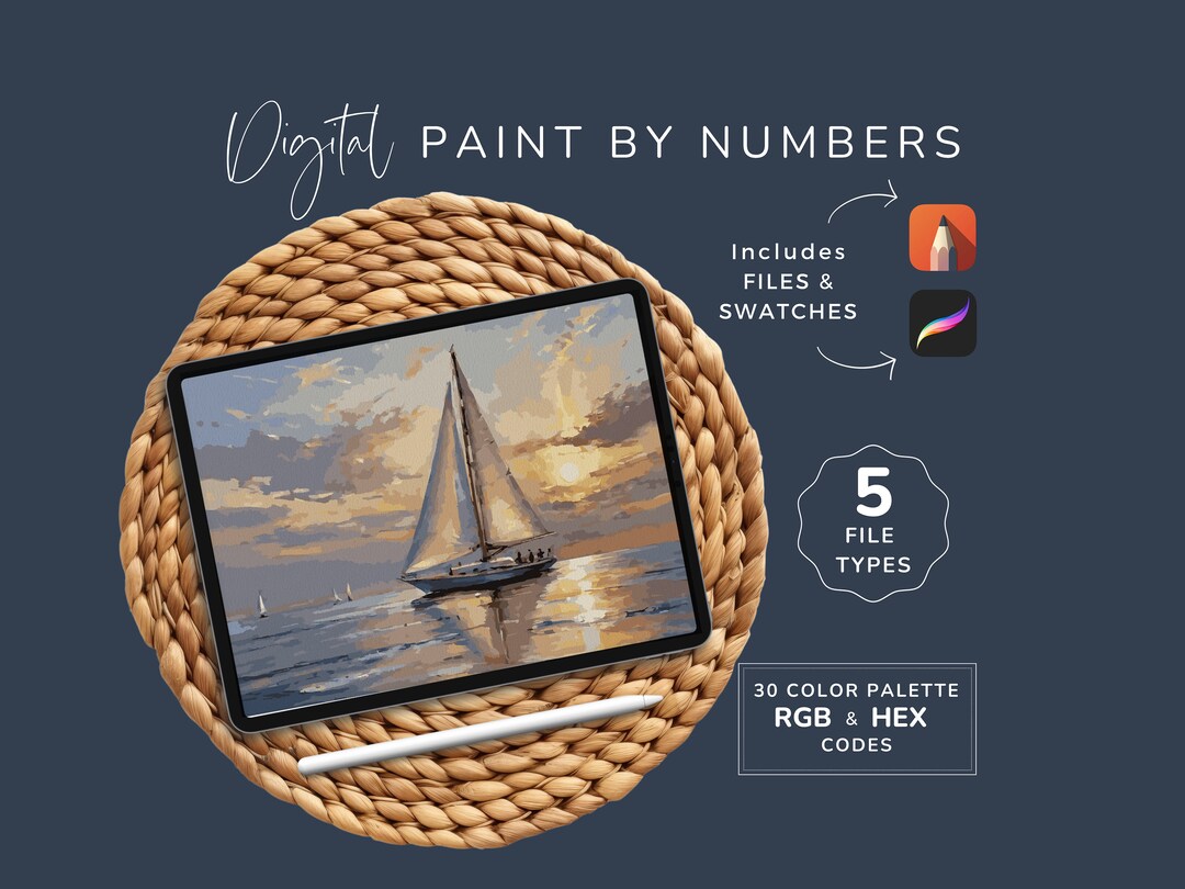 Paint by Numbers Boat, Procreate PBN, Golden Sail Boat, Adult DIY Craft ...