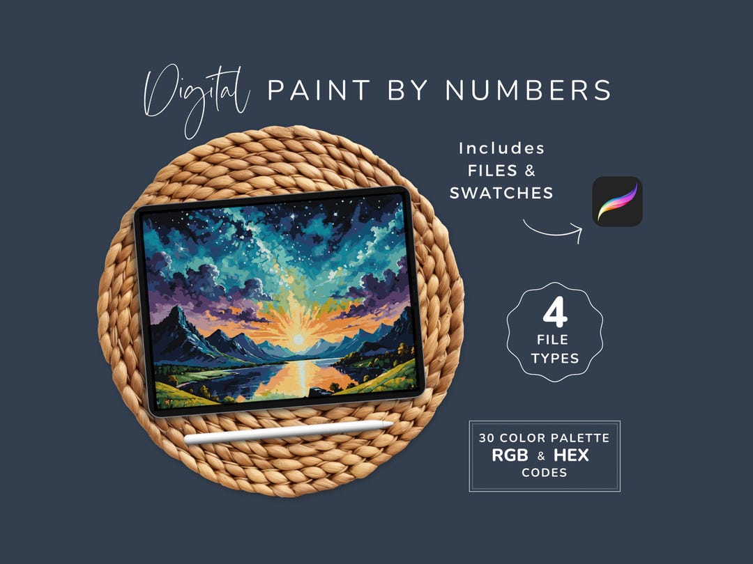Starry Night Paint by Numbers, Colorful Stardust Landscape, Procreate ...