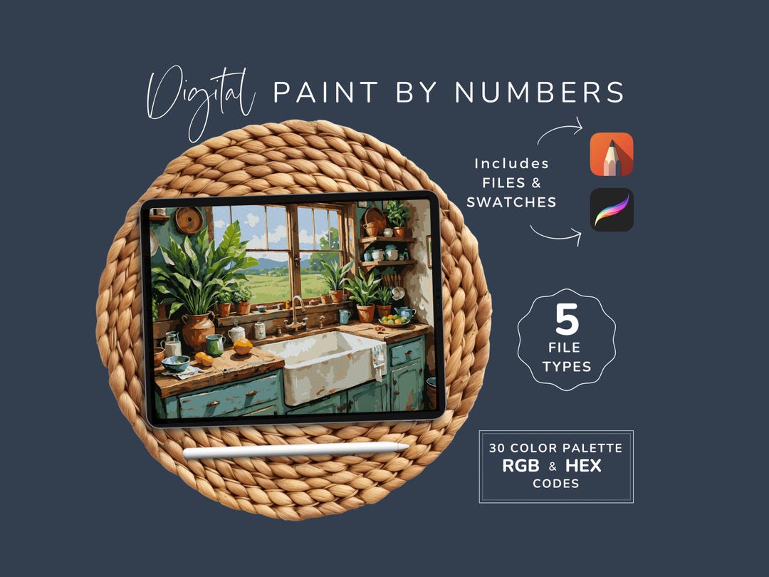 Paint by Number Kit Adult Kitchen, Procreate Color-by-number, Digital ...