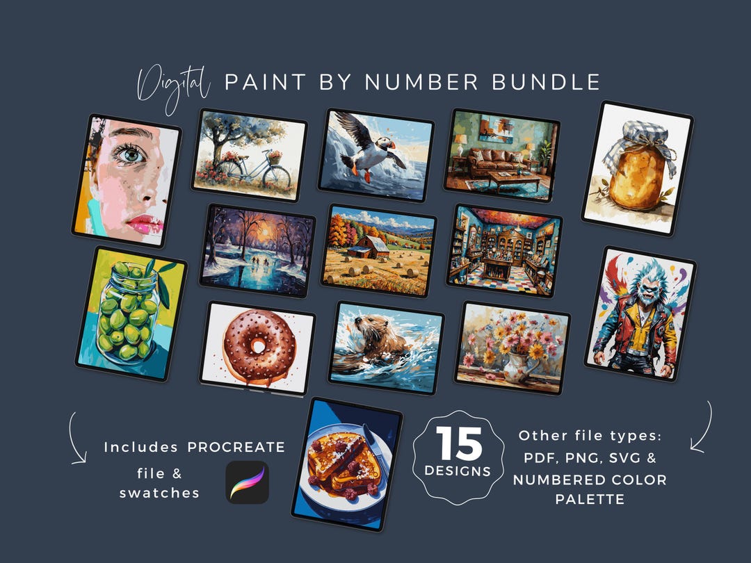 Color-by-number Bundle, Procreate Paint by Numbers With Swatches, Adult ...