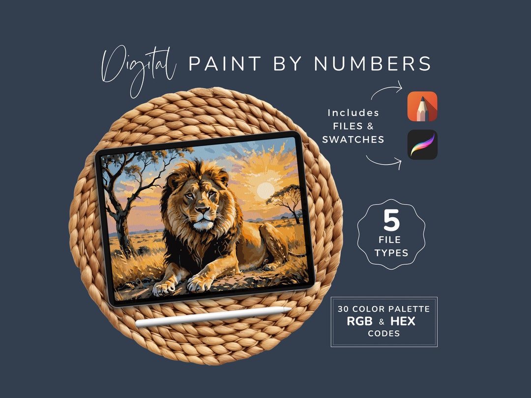 Paint by Numbers Lion, Digital Color by Number Kit Adult, DIY Art ...