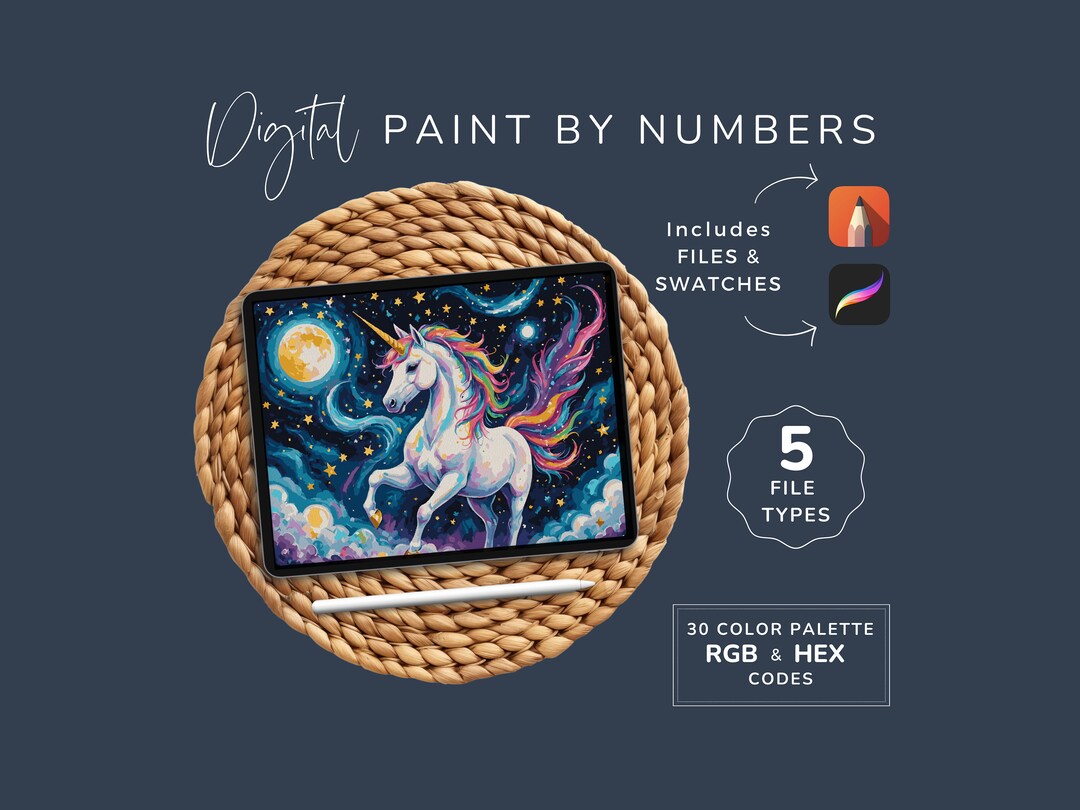 Digital Paint by Numbers, Rainbow Unicorn, DIY Art Kit, Printable ...