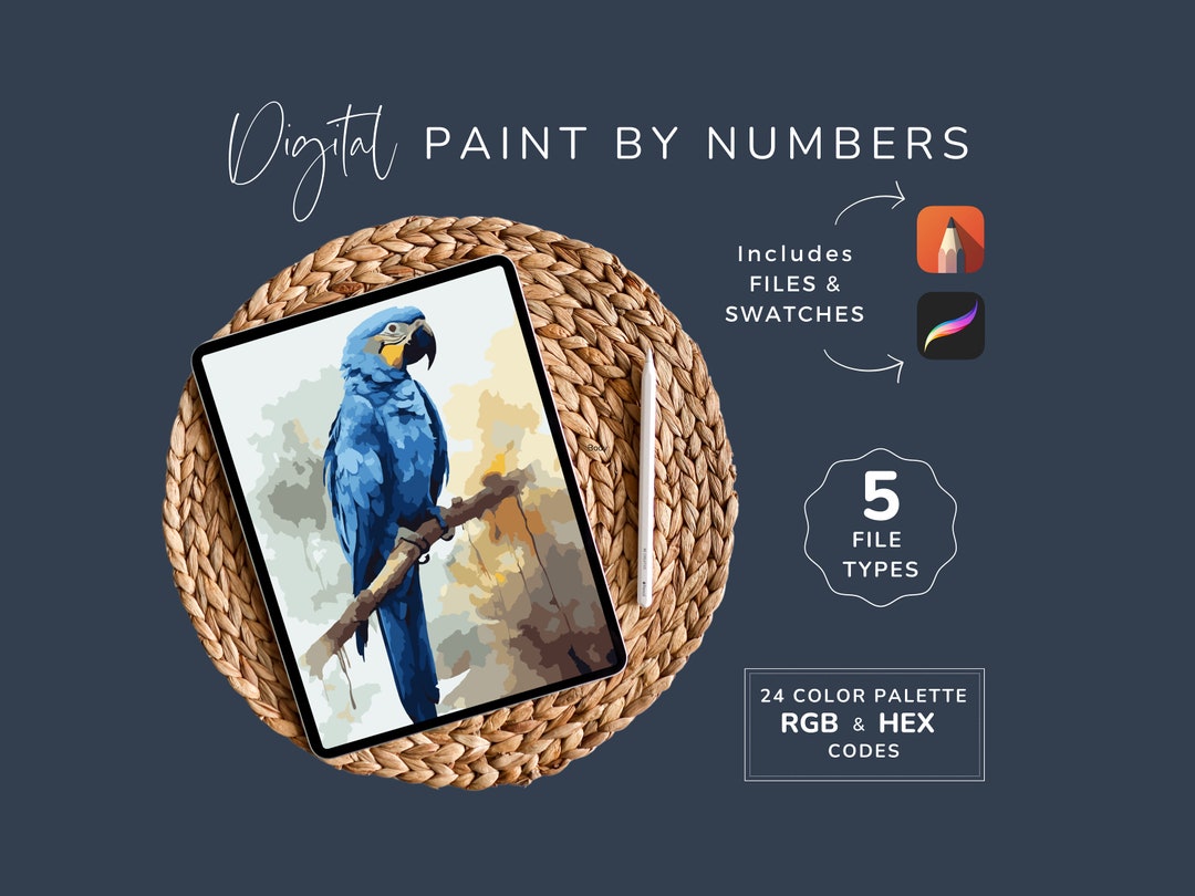Tropical Birds Paint by Number, DIY Digital Art Kit, Mccaw Parrot ...