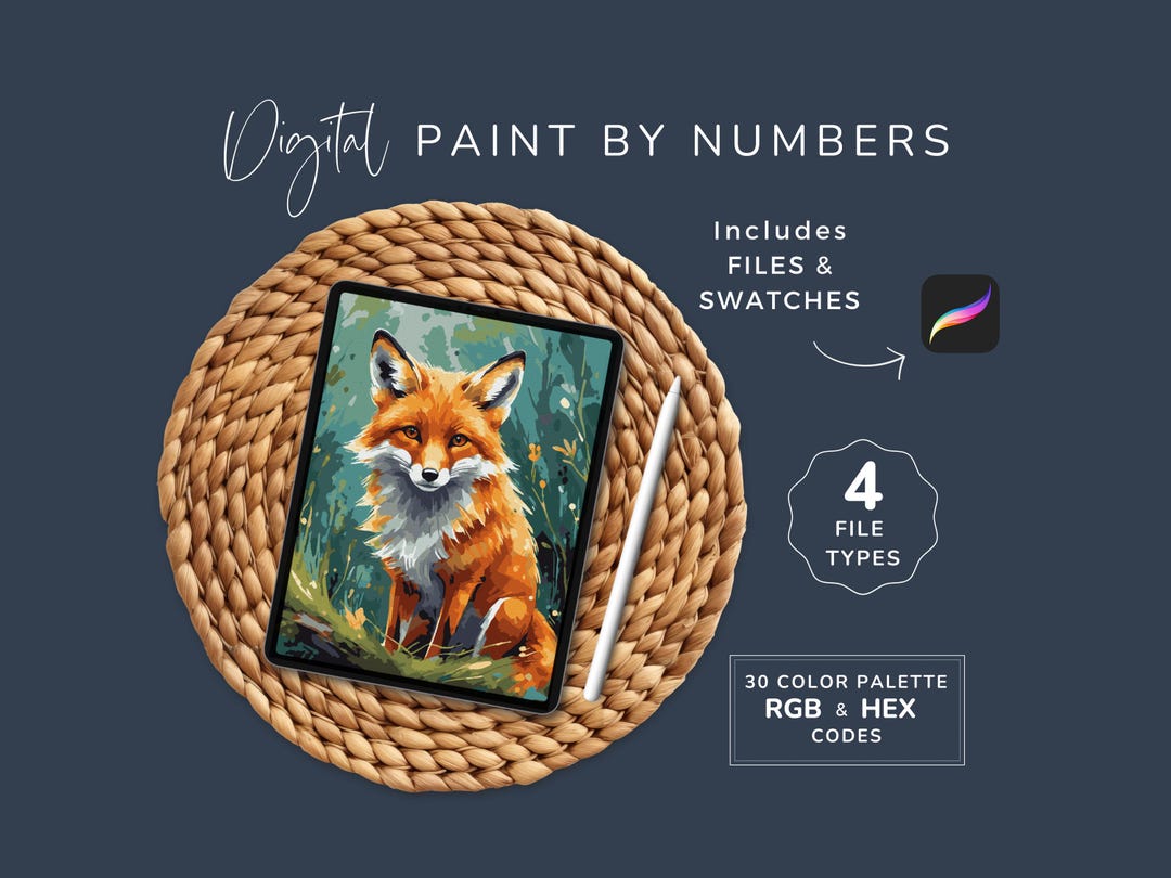 Paint by Numbers Fox, Woodland Digital Coloring Pages, Adult DIY Craft ...