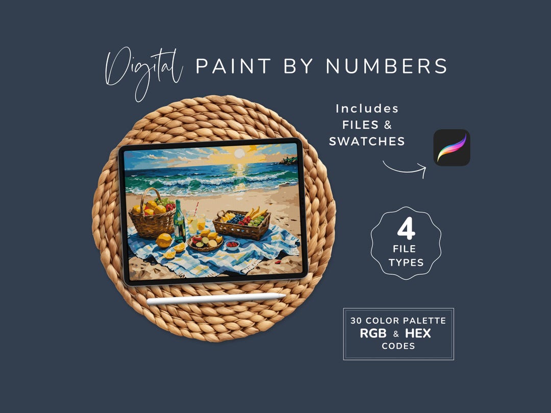 Paint by Number Beach Scene, Picnic Sunset Painting, Procreate CBN ...