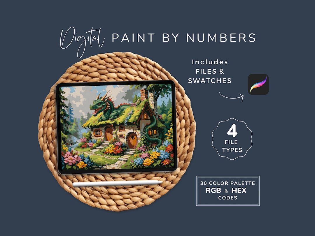 Paint by Numbers Fantasy, Dragon Guarding House, Digital Mythical Art ...