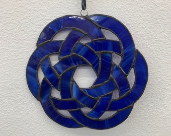 Celtic Knot Stained Glass Window Art, in Greens and Iridescent Textured ...