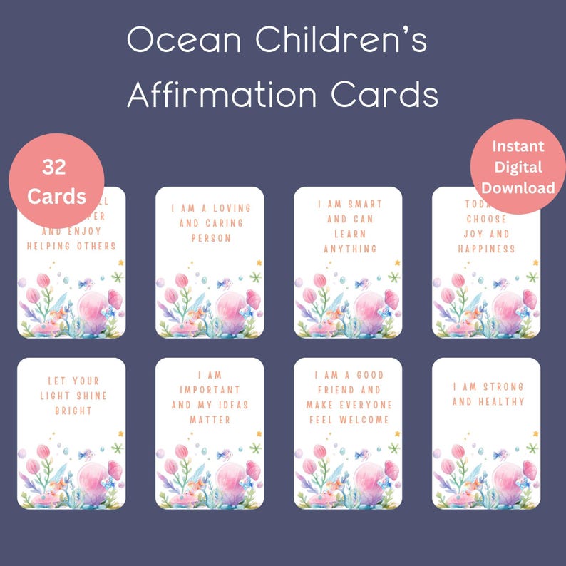 Printable Children's Affirmation Cards, Set of 32 Affirmation Cards ...
