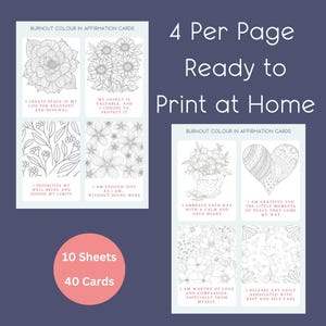 Printable Burnout Colouring Affirmation Cards, Set 40 Affirmation Cards ...