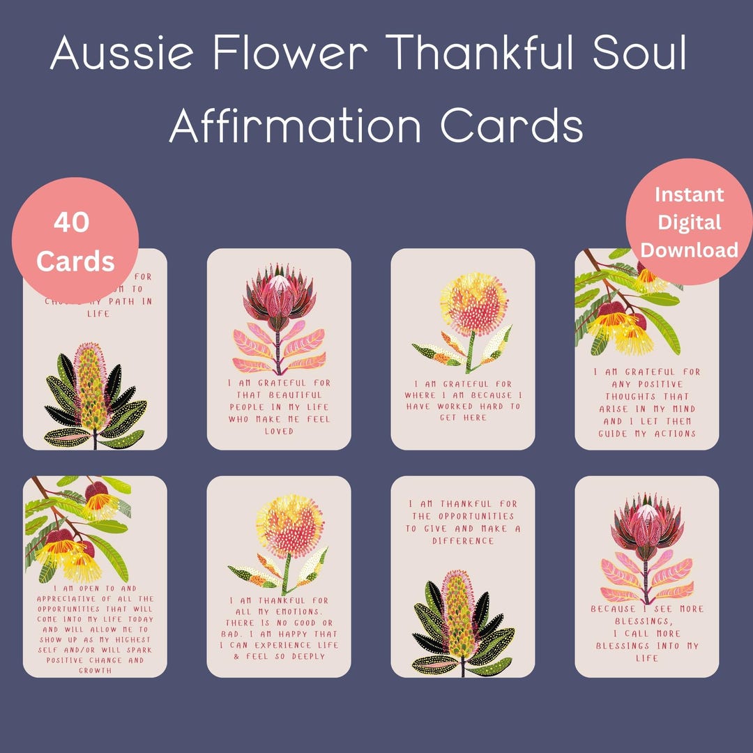 Printable Australian Floral I AM Affirmation Cards, Set of 40 ...