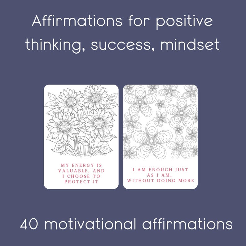 Printable Burnout Colouring Affirmation Cards, Set 40 Affirmation Cards ...